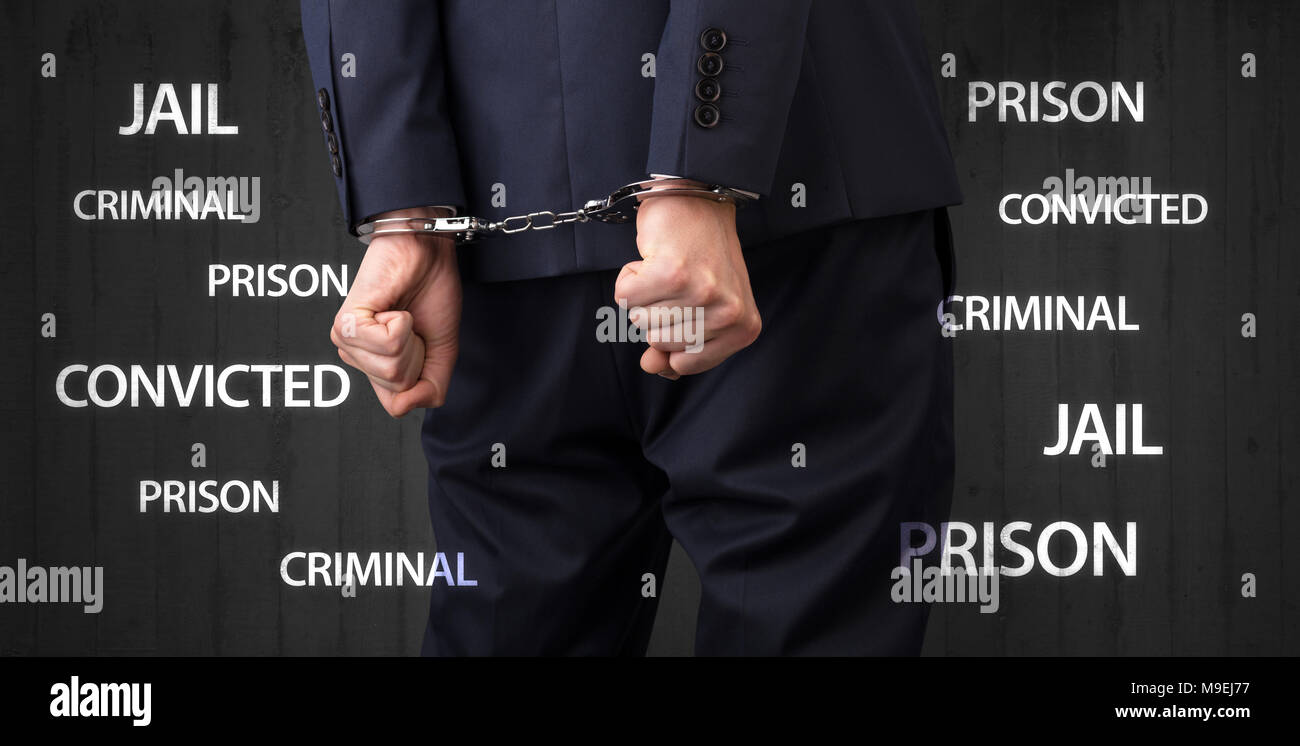 Jail convicted prison criminal labels with close handcuffed man Stock ...