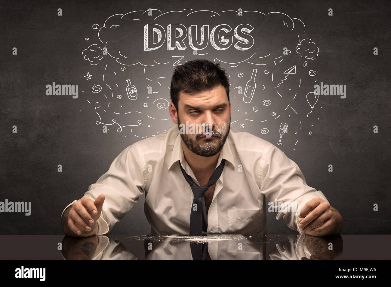 Loser drunk man with drinking, drug, hangover, alcoholic drugs concept ...