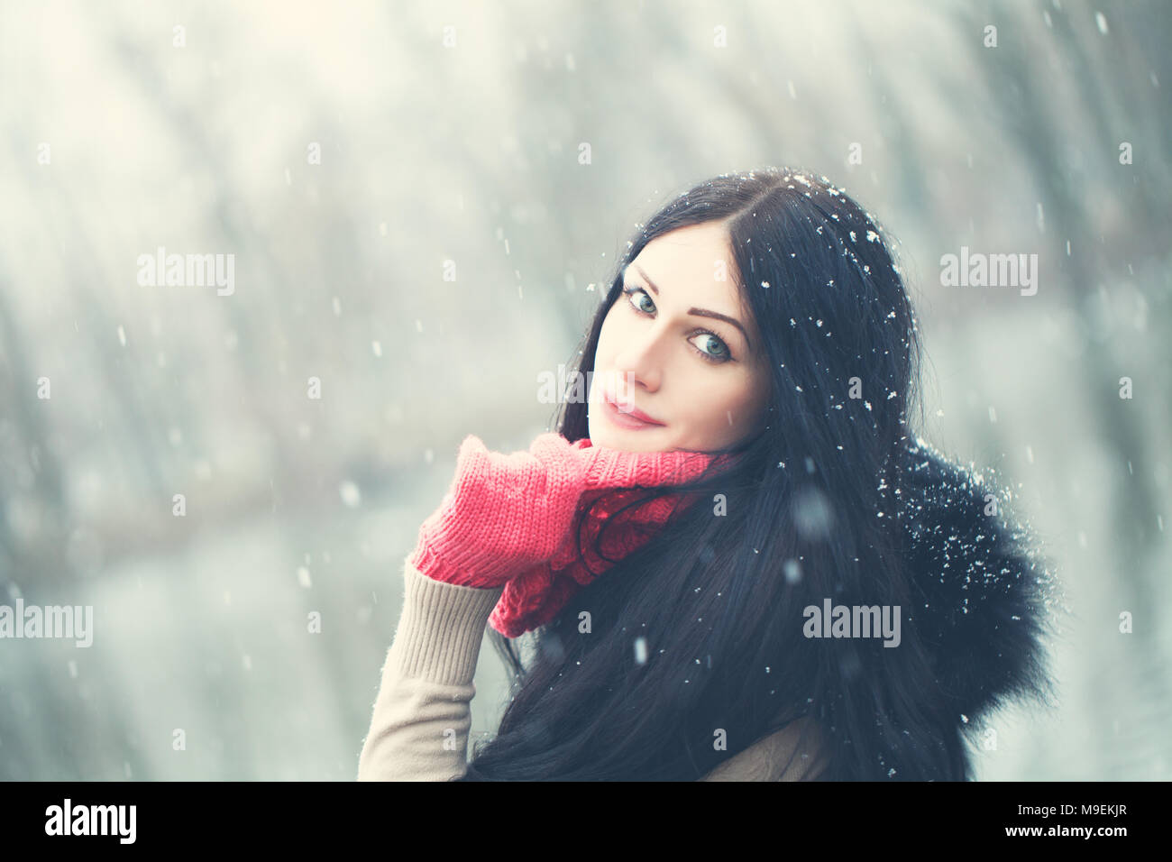 Winter Woman with Snow. Beauty Portrait Outdoor Stock Photo - Alamy