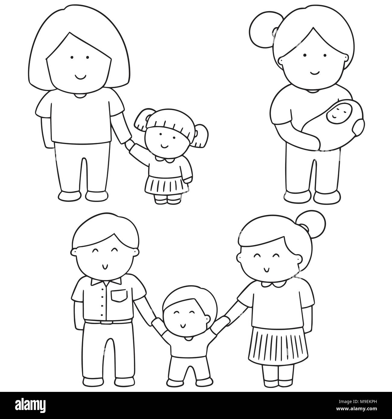 Lovely family cartoon Black and White Stock Photos & Images - Alamy