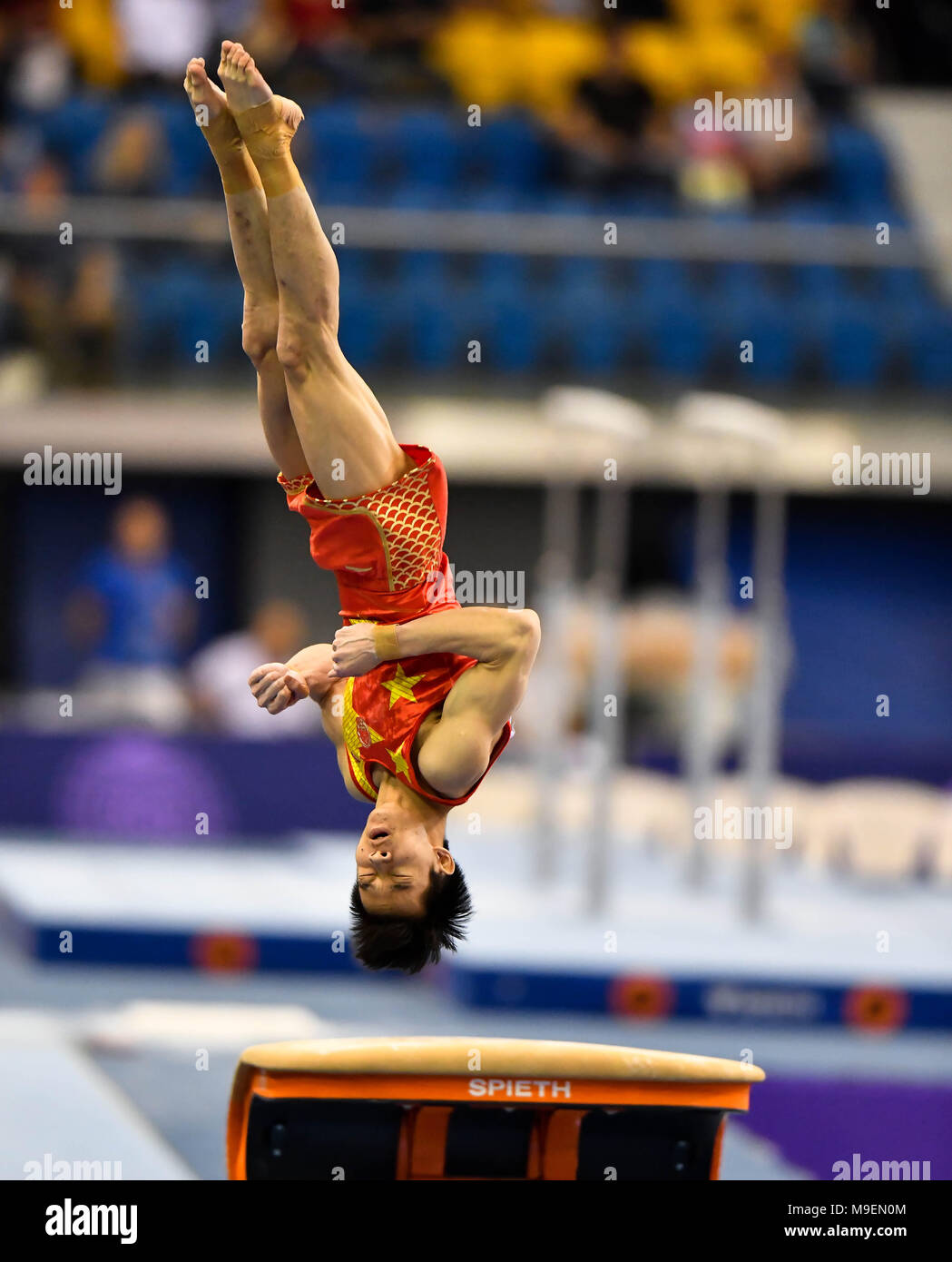 Doha, Capital of Qatar. 24th Mar, 2018. Huang Mingqi of China competes ...
