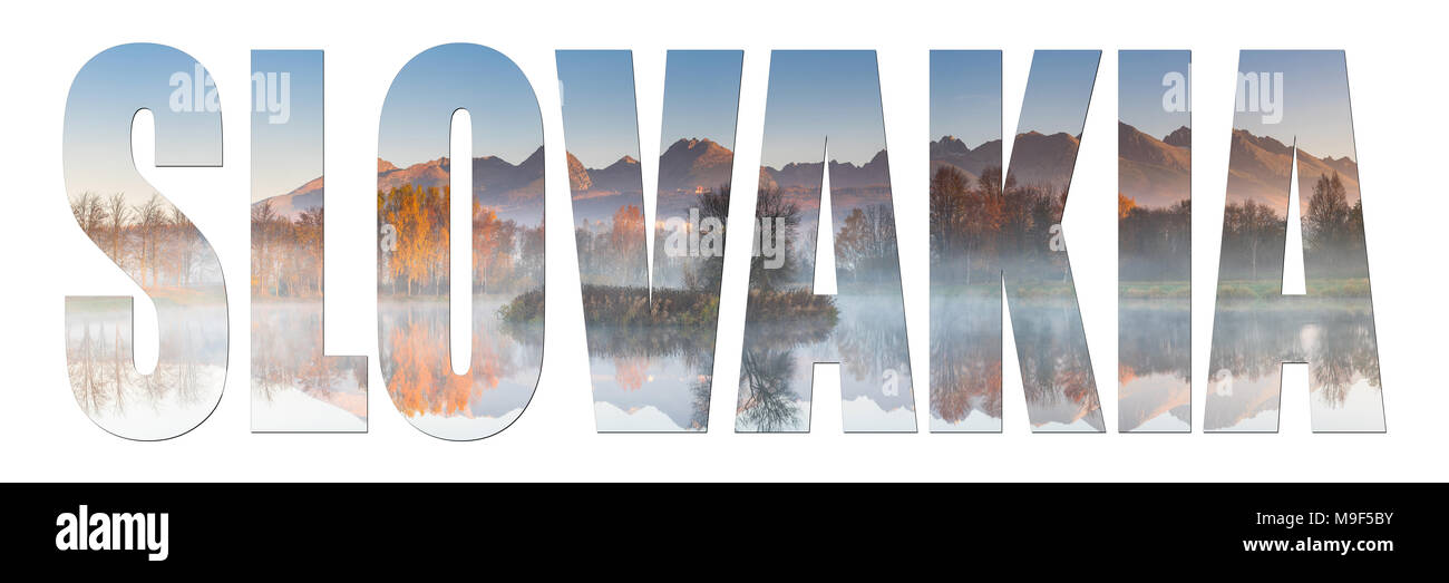 Slovakia letters isolated with image, panoramic lake view Stock Photo ...