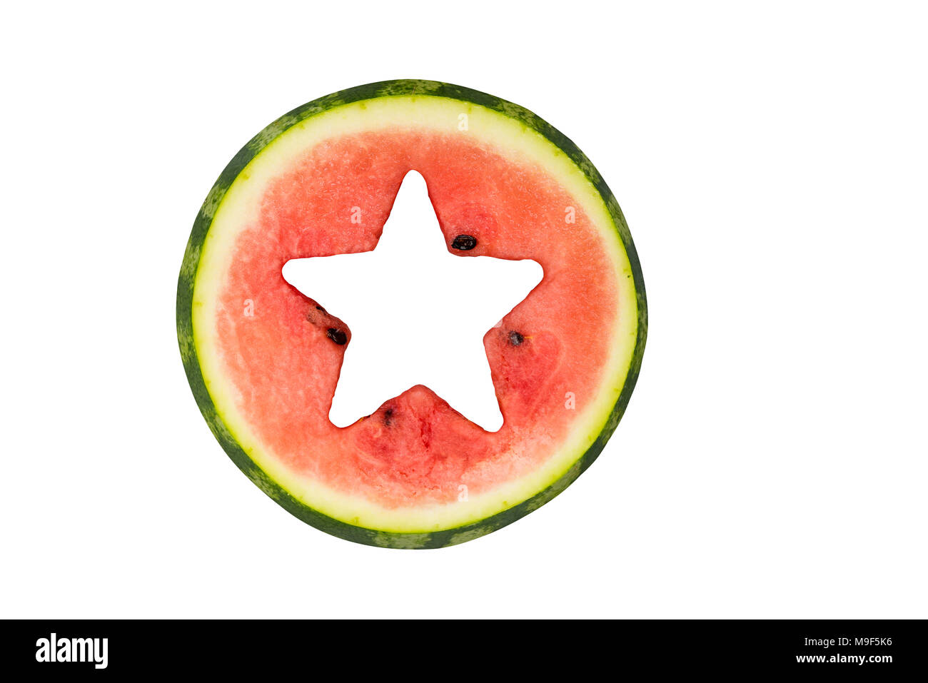 Star shape cut off in watermelon. Isolated on white Stock Photo - Alamy