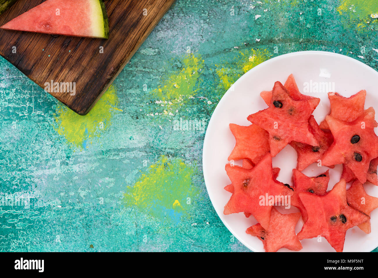 Star shapes cut off from fresh watermelon. Kids garden party food ...