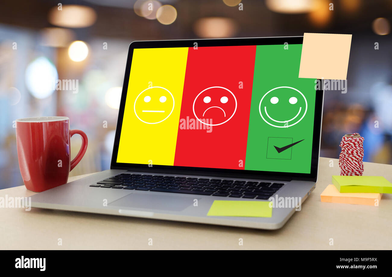 business man and woman select happy on satisfaction evaluation? And ...