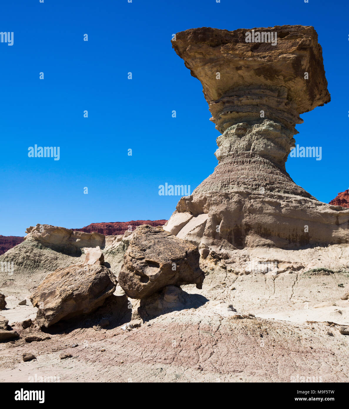 View on otherworldly geological formations in Ischigualasto Provincial ...