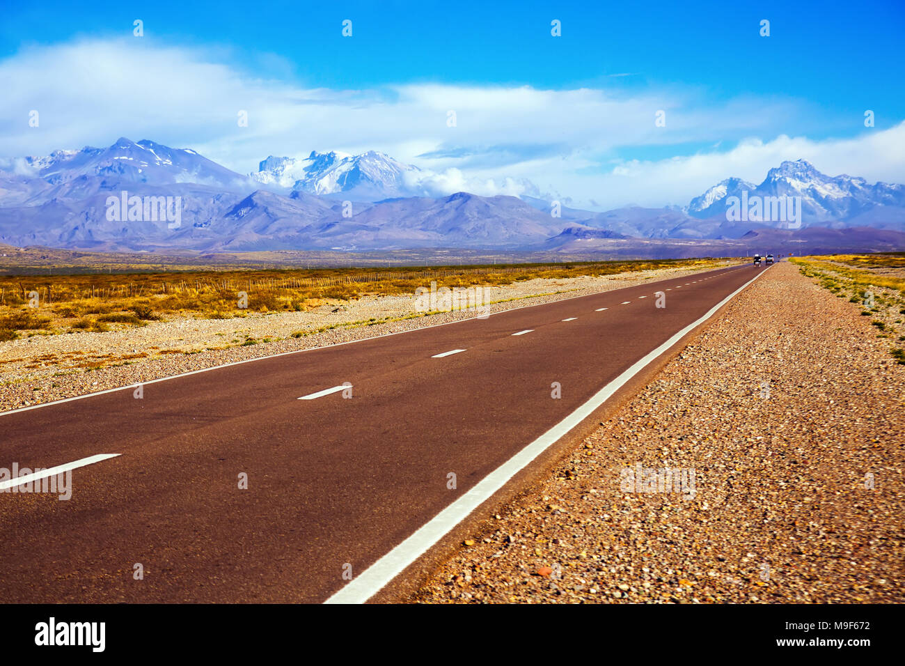 Highway leading to mountains of Andes, near Las Lenas. Argentina, South ...