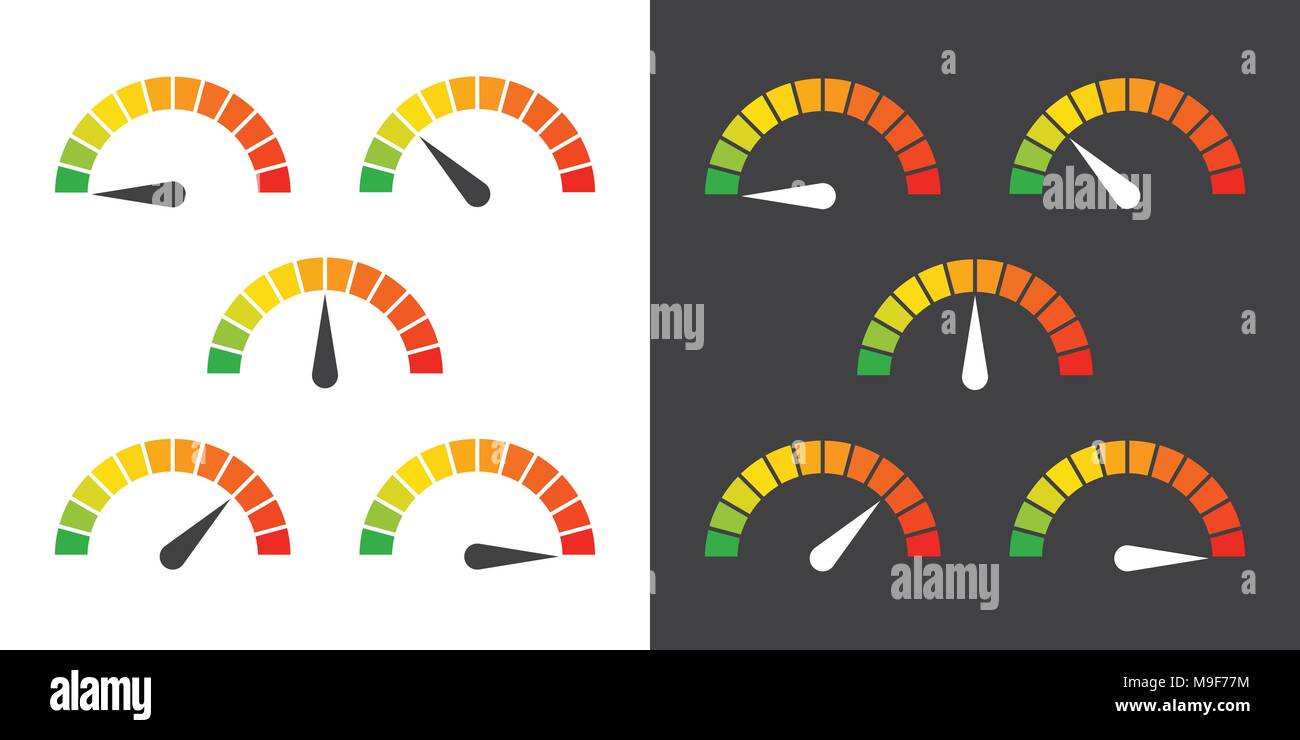 Meter signs infographic gauge element from green to red vector ...