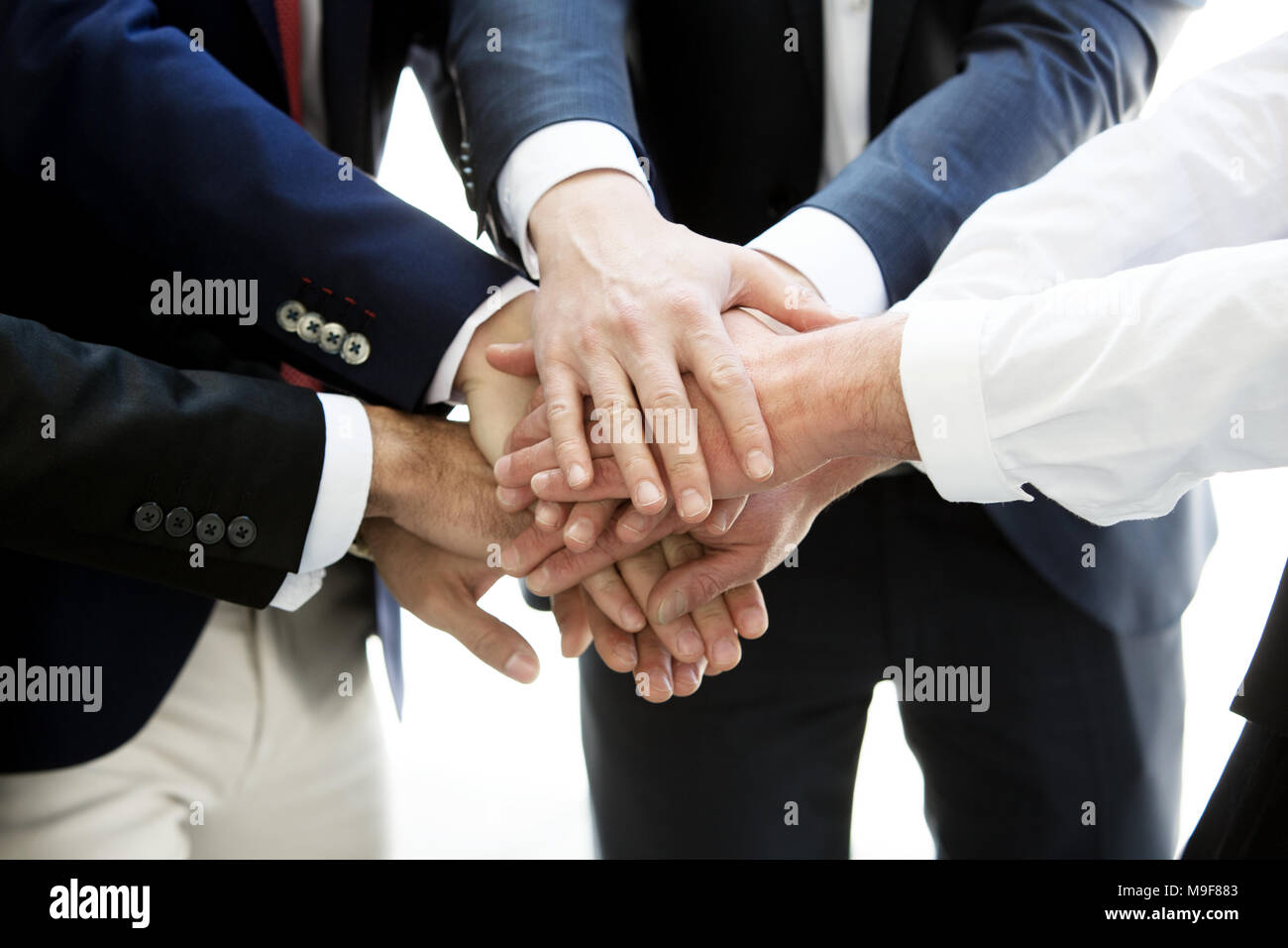 closeup of eight hands from businessmen together Stock Photo - Alamy