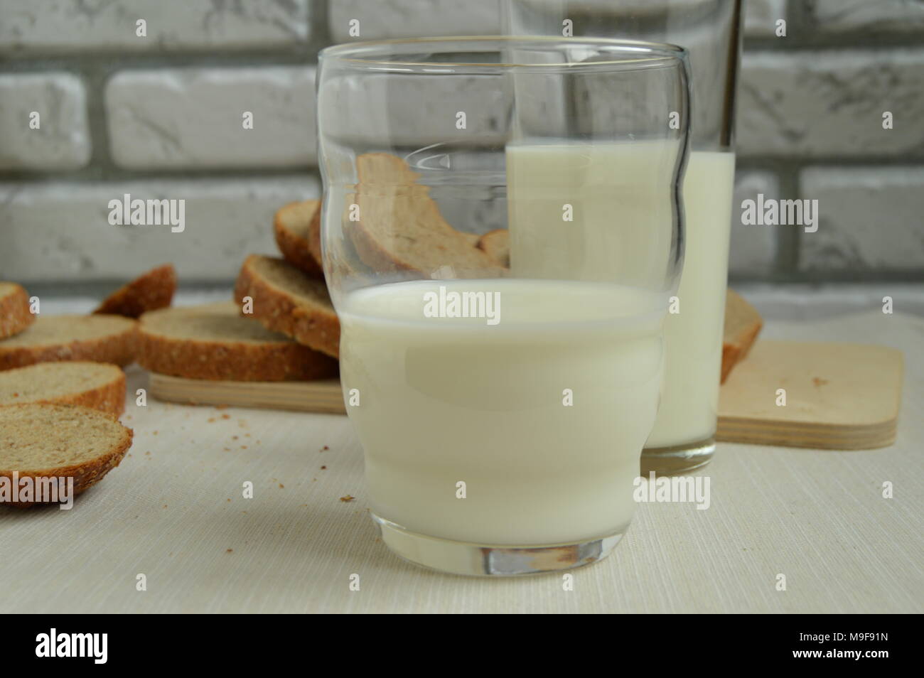 Two glasses of milk are on the table, Breakfast for the family, healthy ...