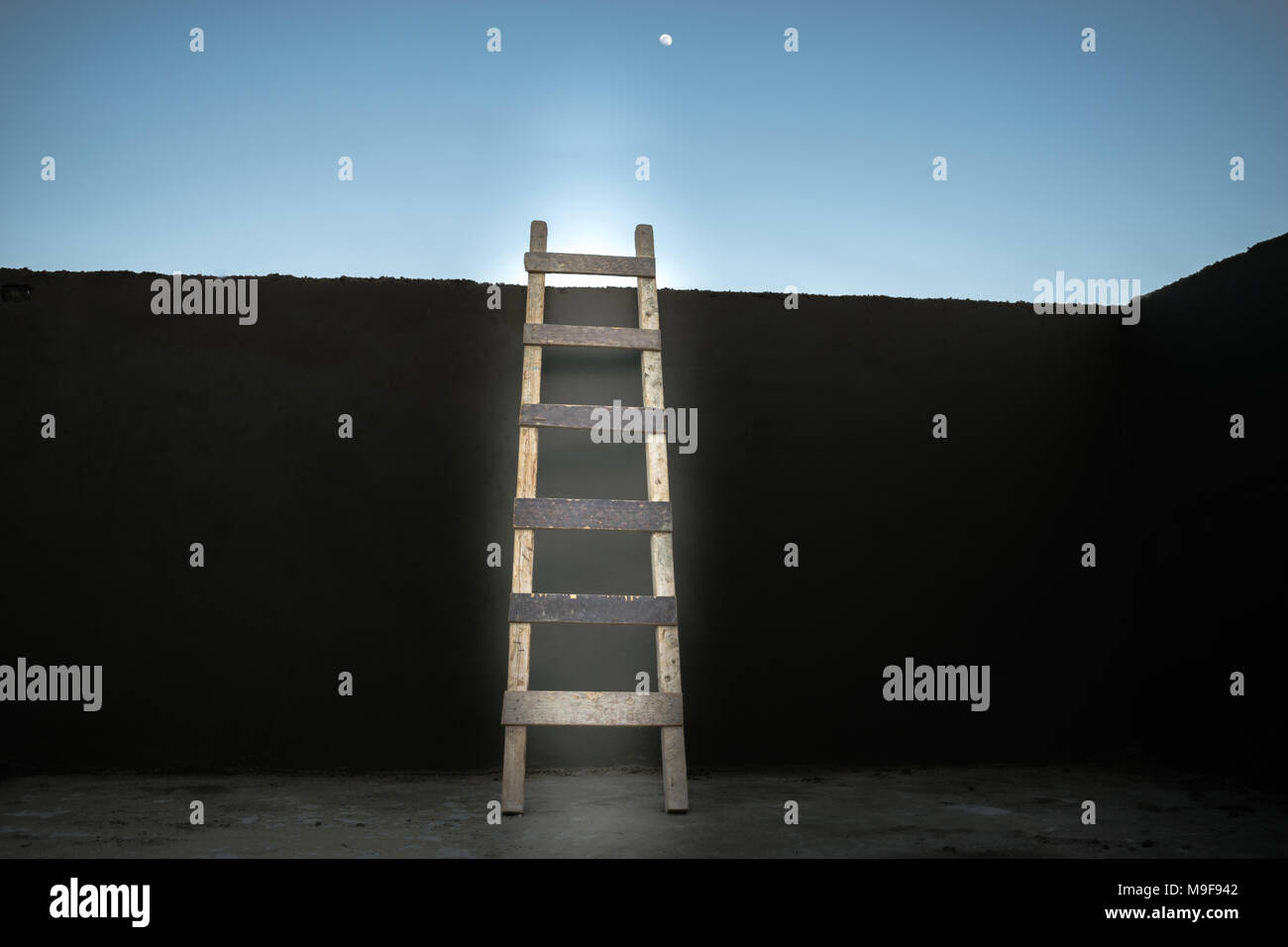 ladder kept on the wall and showing the to freedom or success and ...
