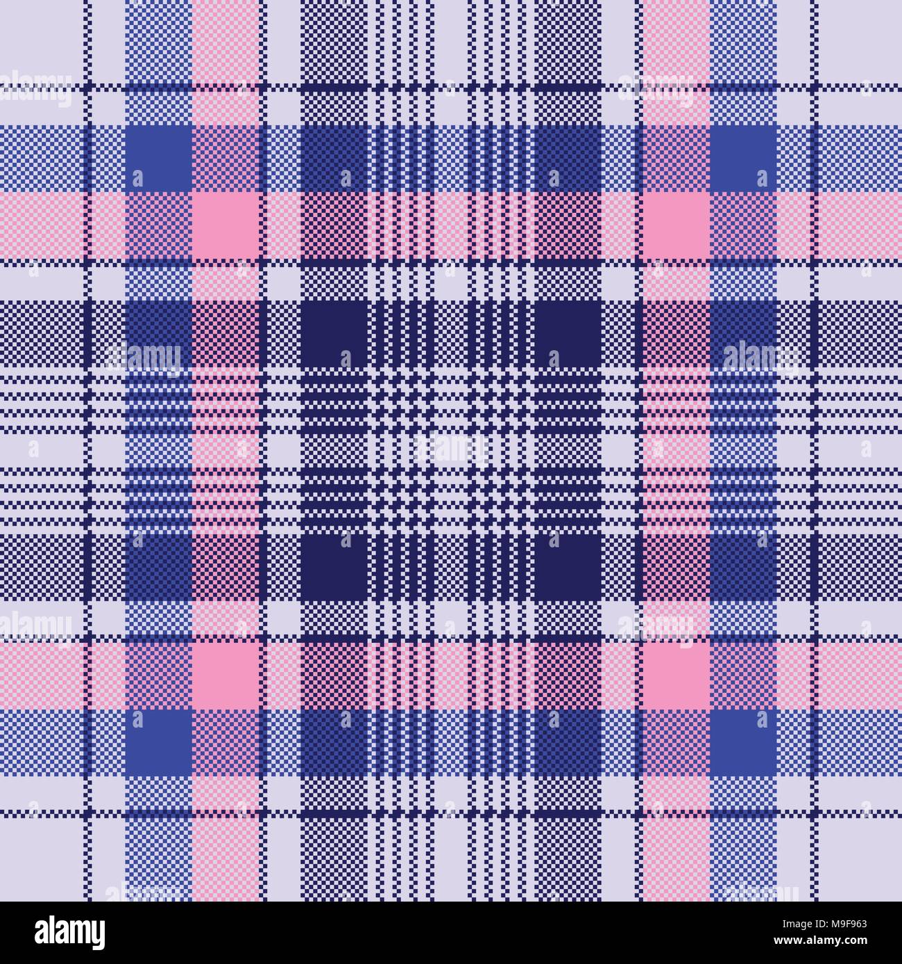 Blue pixel check plaid seamless pattern. Vector illustration Stock ...
