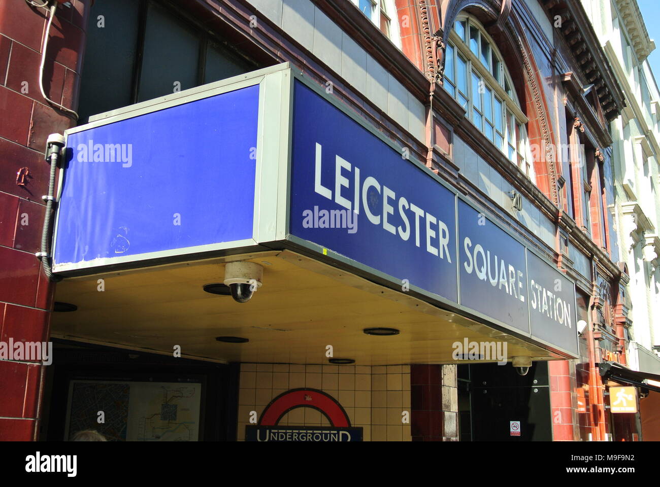 Leicester Square Station sign, Cranbourn Street, London, England, UK ...