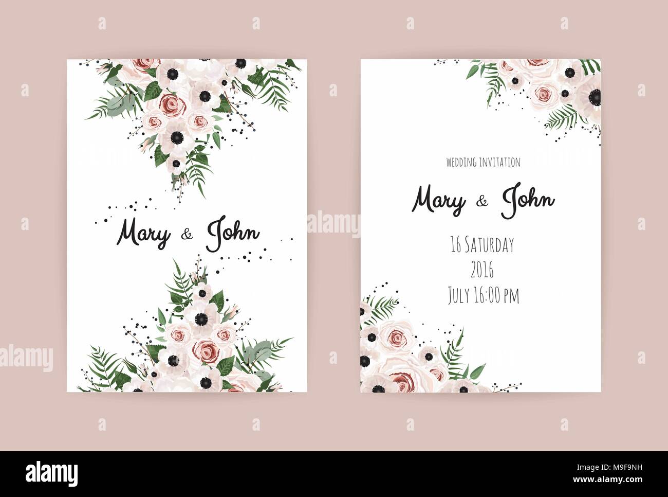 Vector invitation with handmade floral elements. Wedding invitation ...