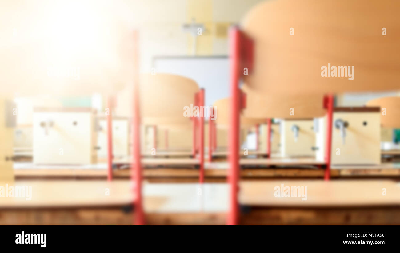 Blurred image of empty science laboratory classroom. Education concept ...