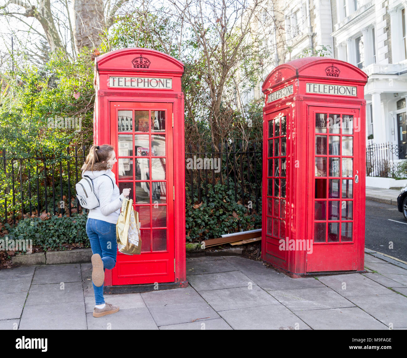 two red phone boxes, traditional british concept, telephone box, london ...