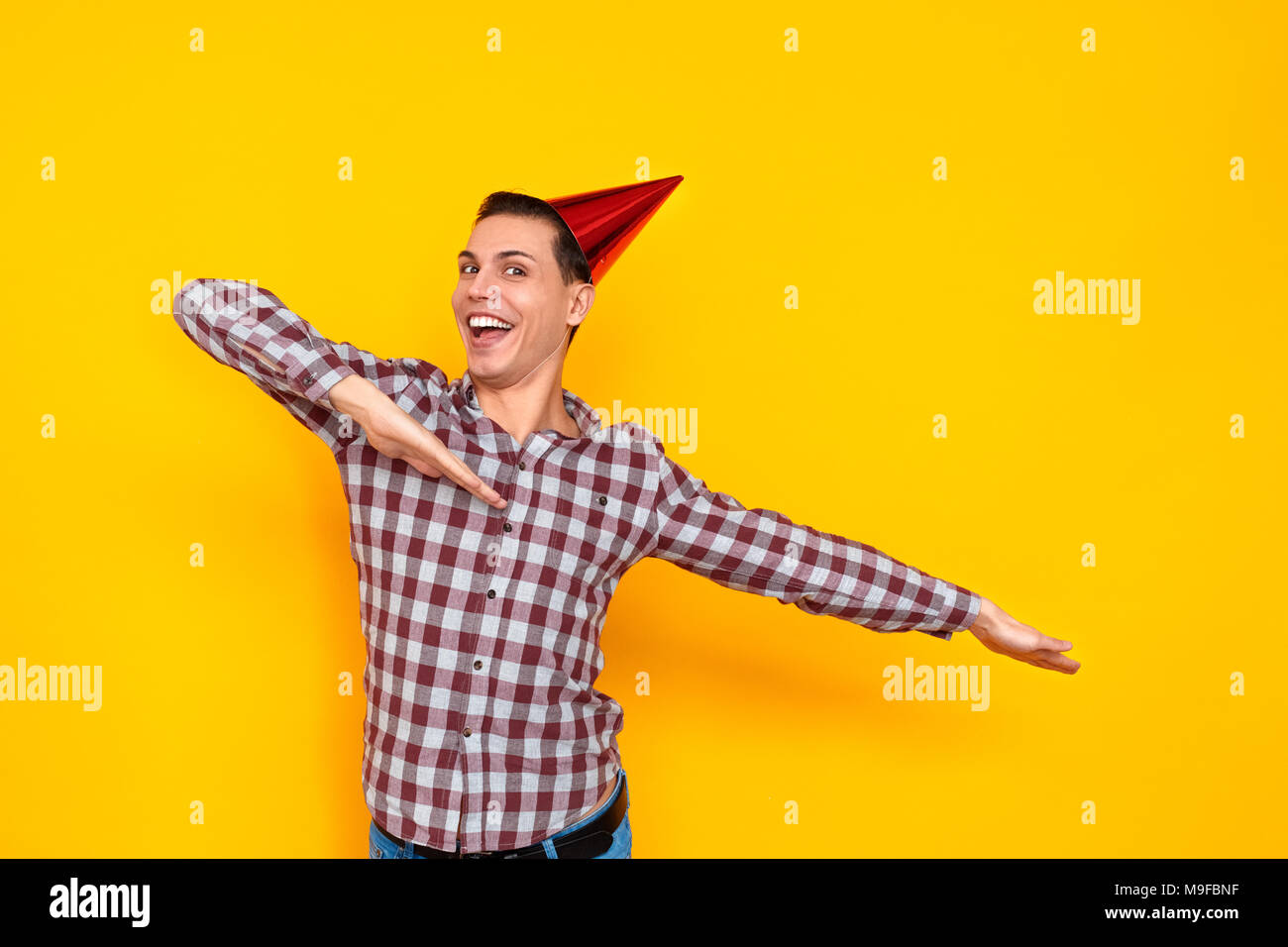 Happiness man toothy smiling and stupid posing. Fool's day emotions and ...