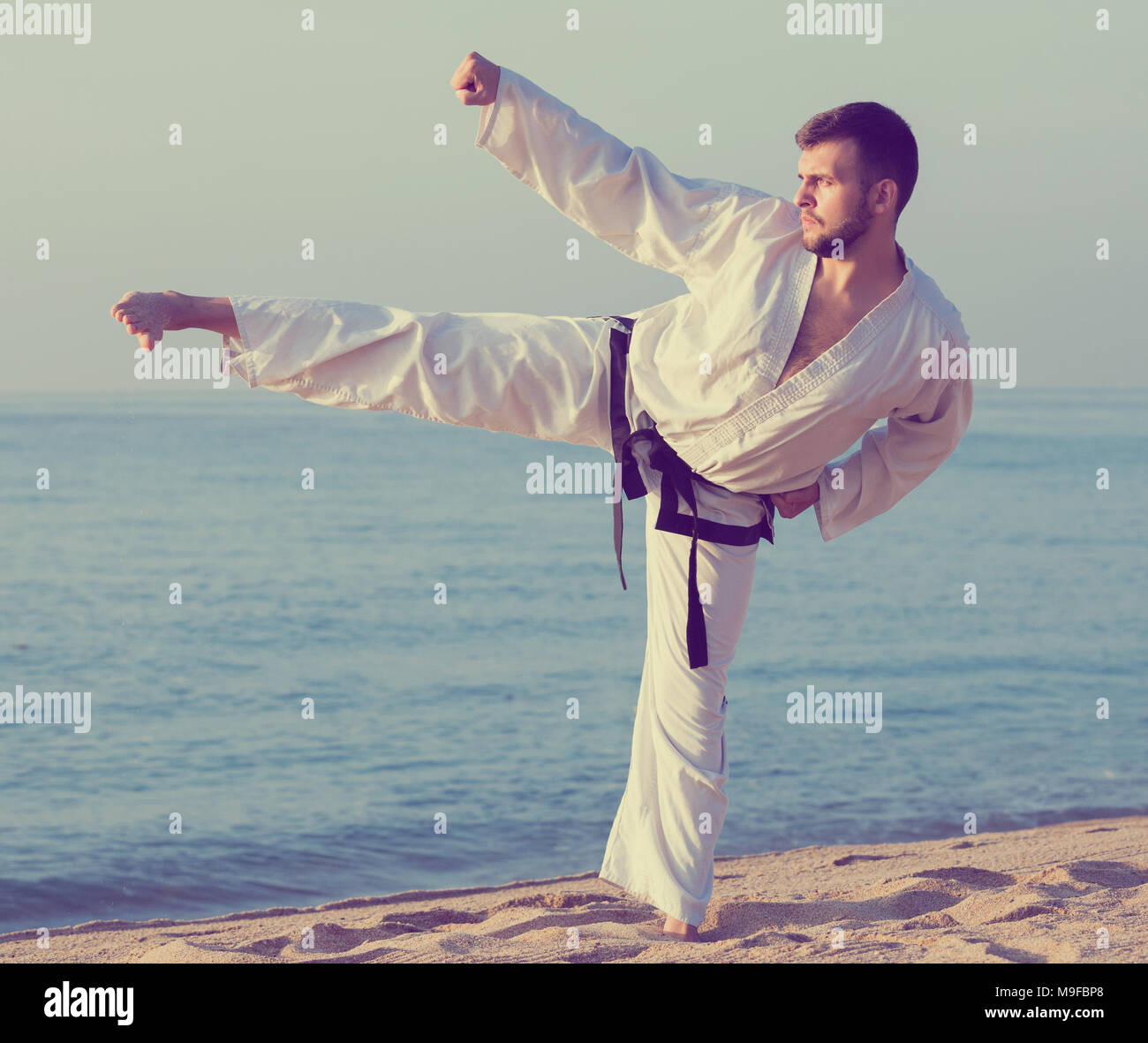 Man jumping sky taekwondo hi-res stock photography and images - Alamy