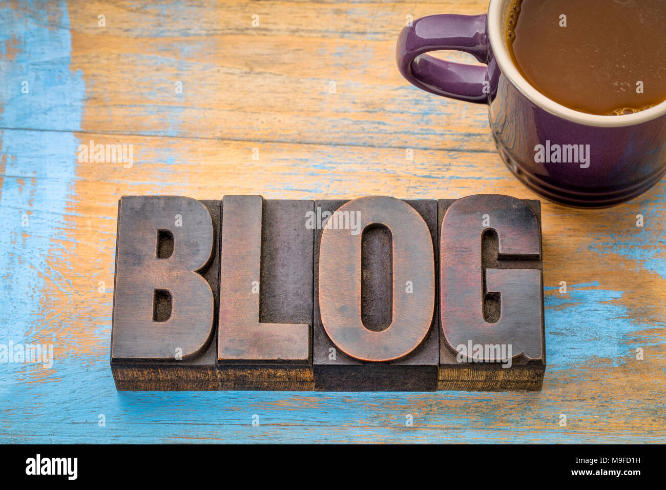 blog word abstract in vintage letterpress wood type Stock Photo - Alamy