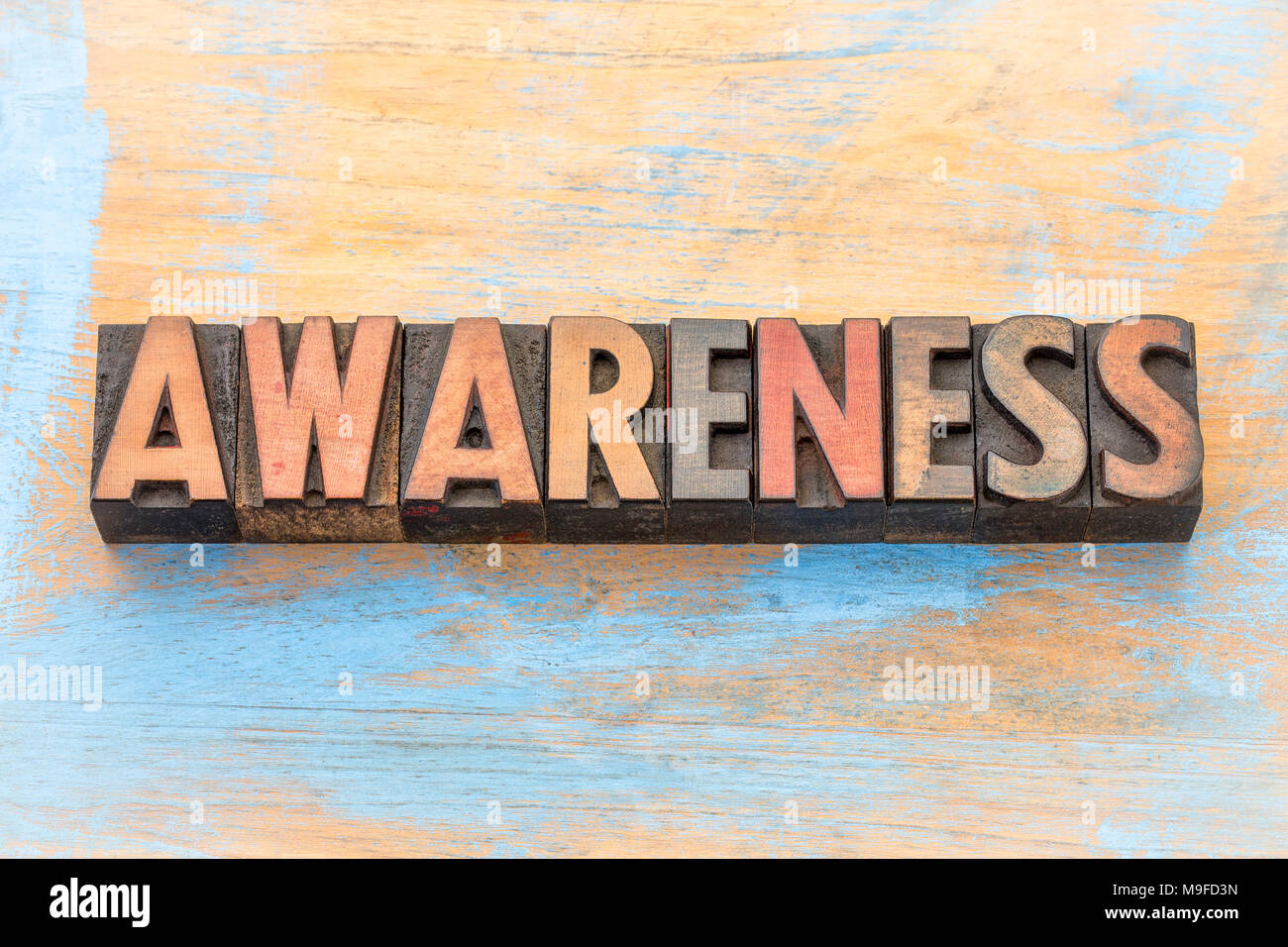 awareness word abstract in vintage letterpress printing blocks Stock ...