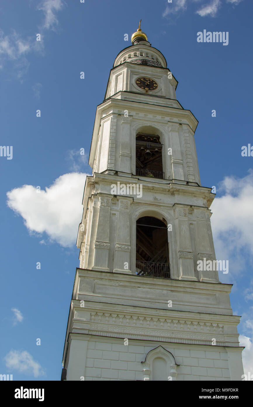 white orthodox christian bell tower with clock Stock Photo - Alamy
