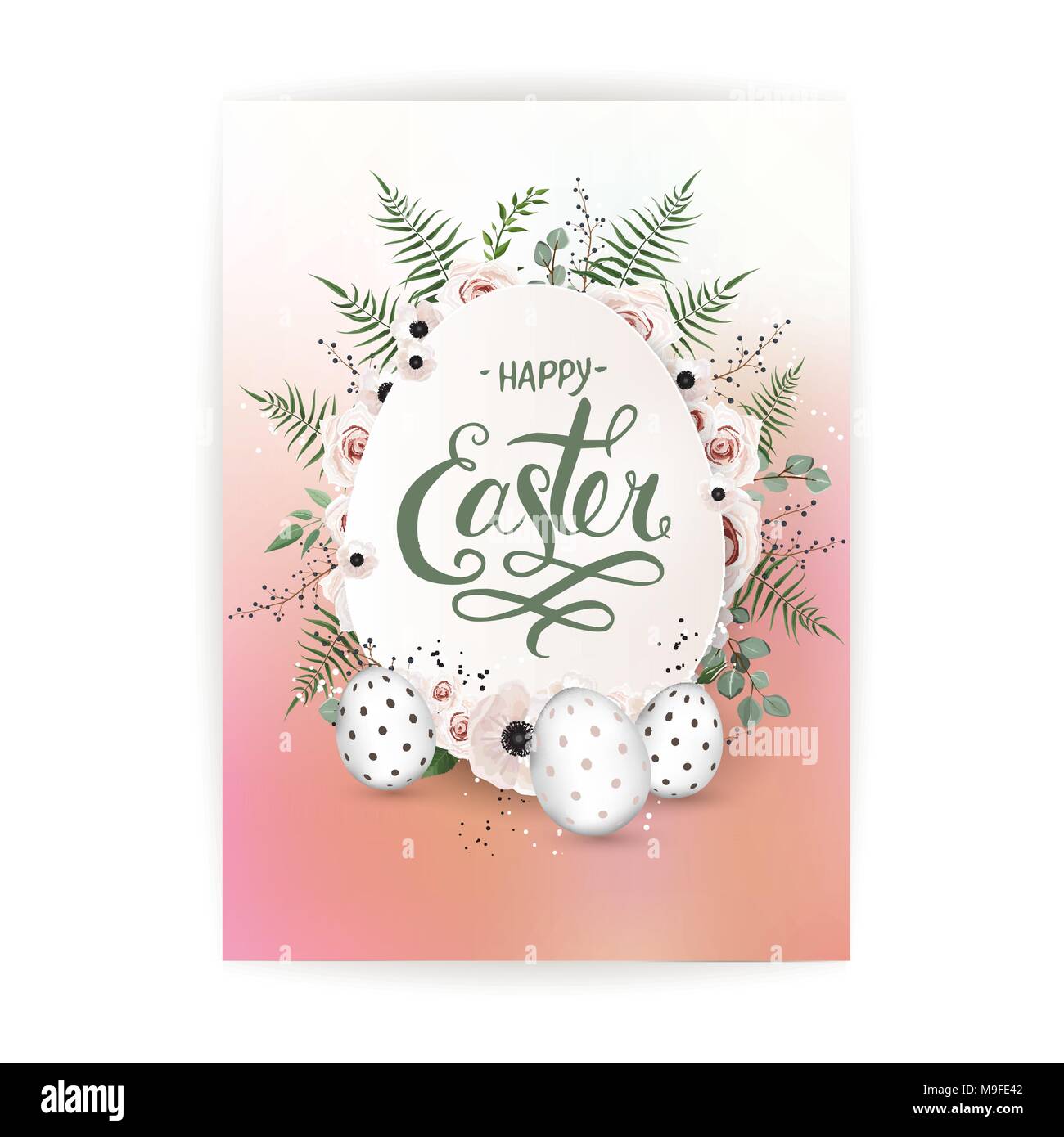 Easter background template with beautiful colorful spring flowers and ...