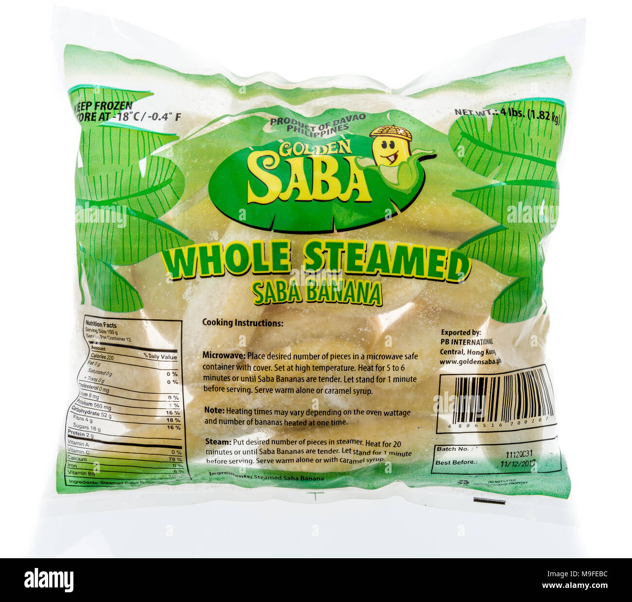 Winneconne, WI - 27 February 2018: A bag of Golden Saba whole steamed ...