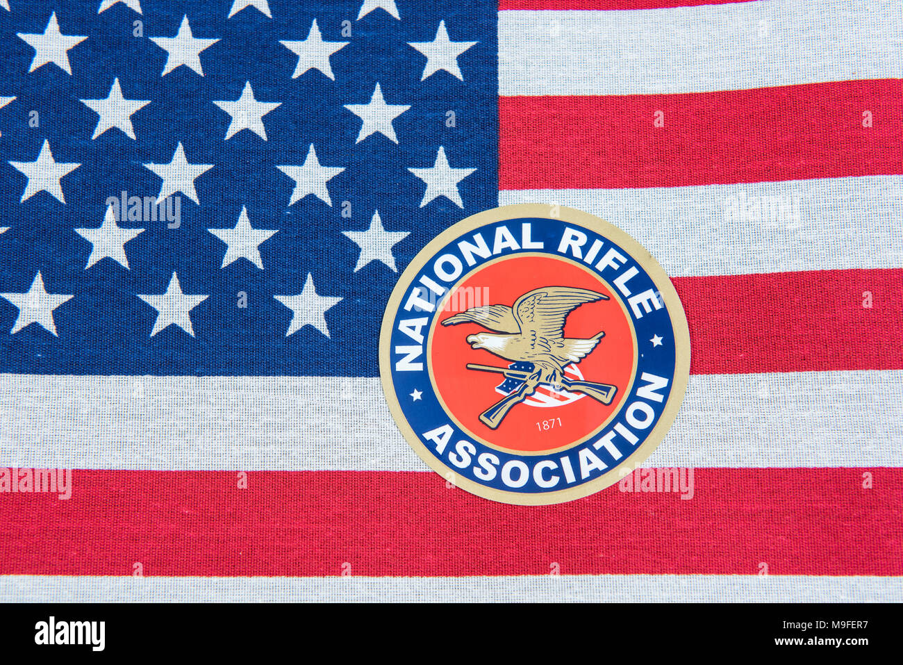 Winneconne, WI - 15 March 2018: A NRA sticker on an American flag Stock ...