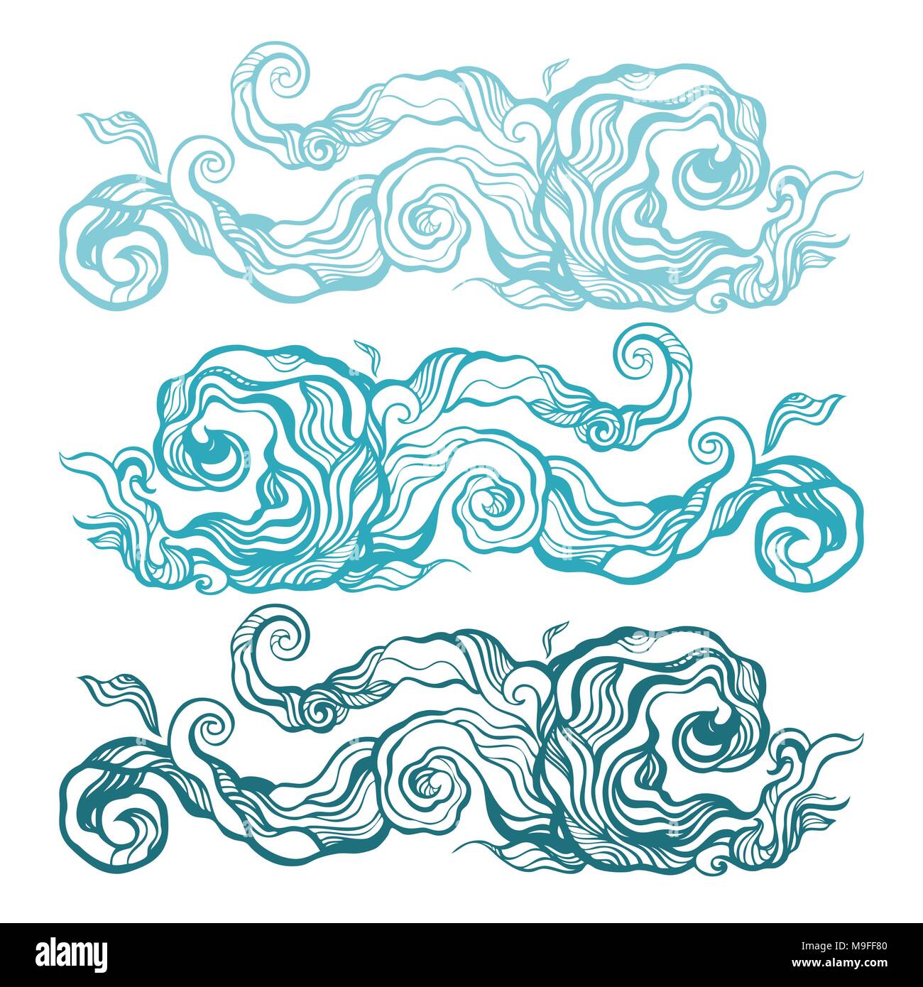 Ocean waves set, Hand drawn illustration Stock Vector Image & Art - Alamy