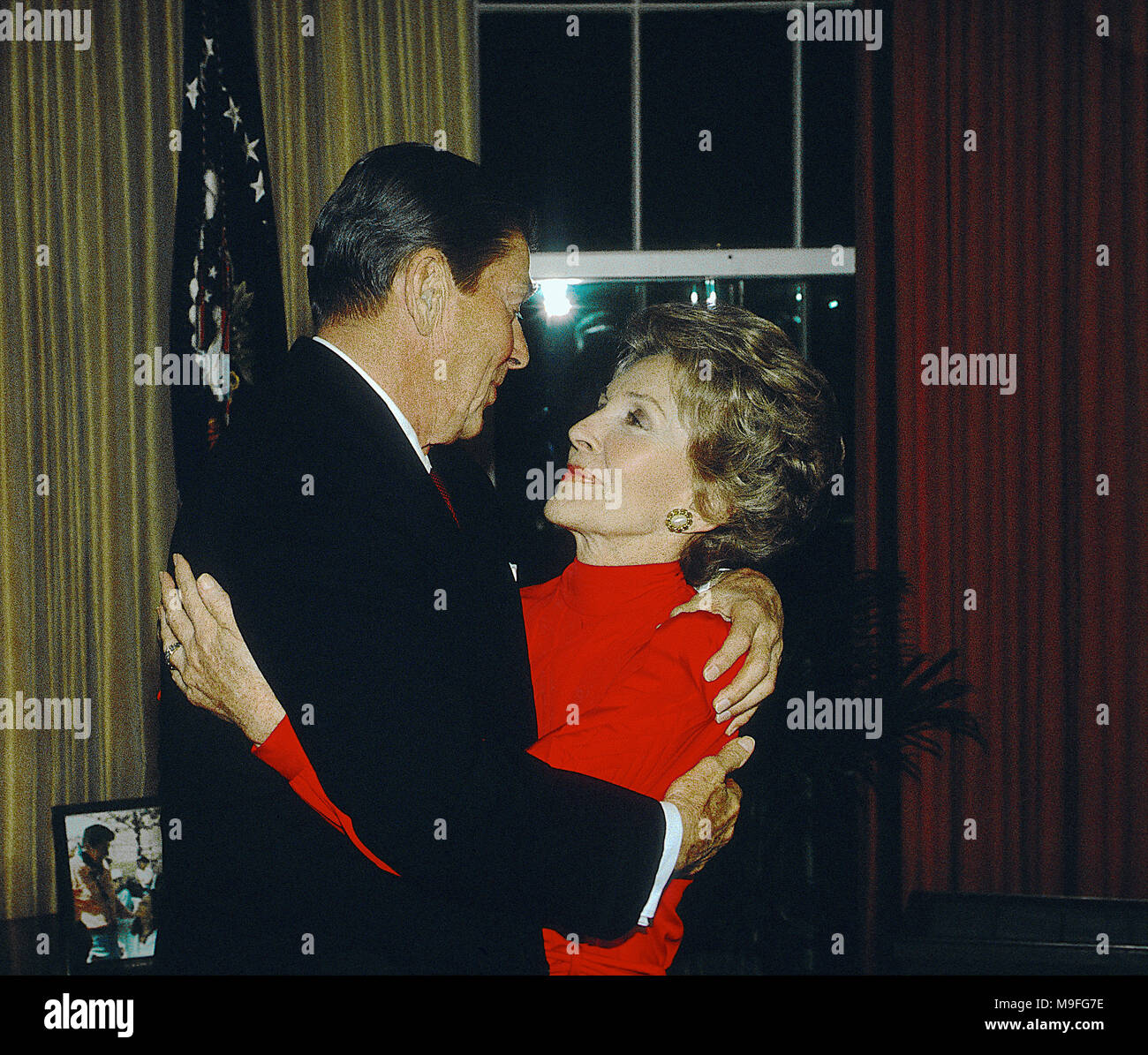 Washington, DC., USA, January 29, 1984 President Ronald Reagan hugs and ...