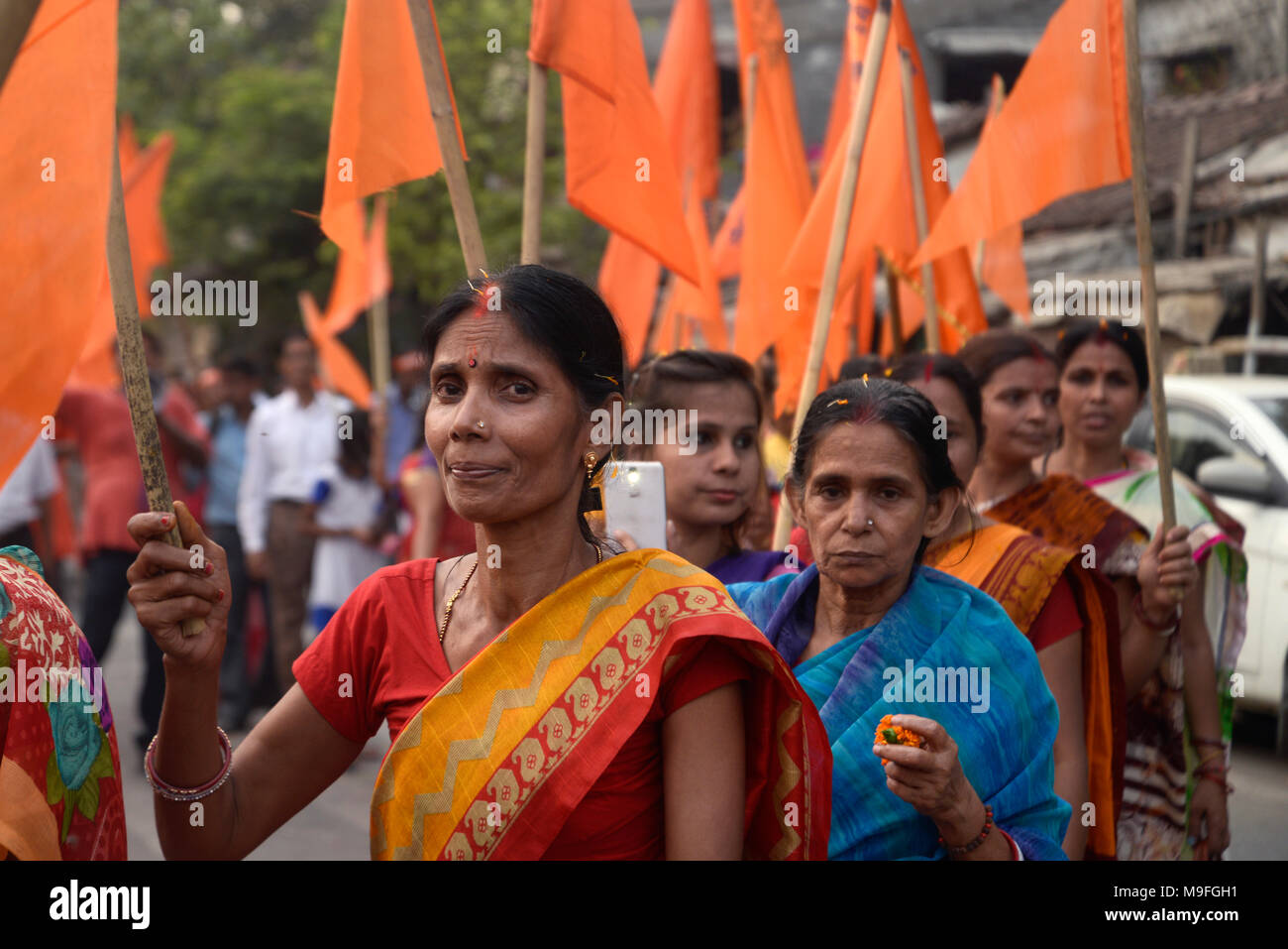 Kolkata, India. 25th Mar, 2018. Hindu women take part in the Ram Navami ...