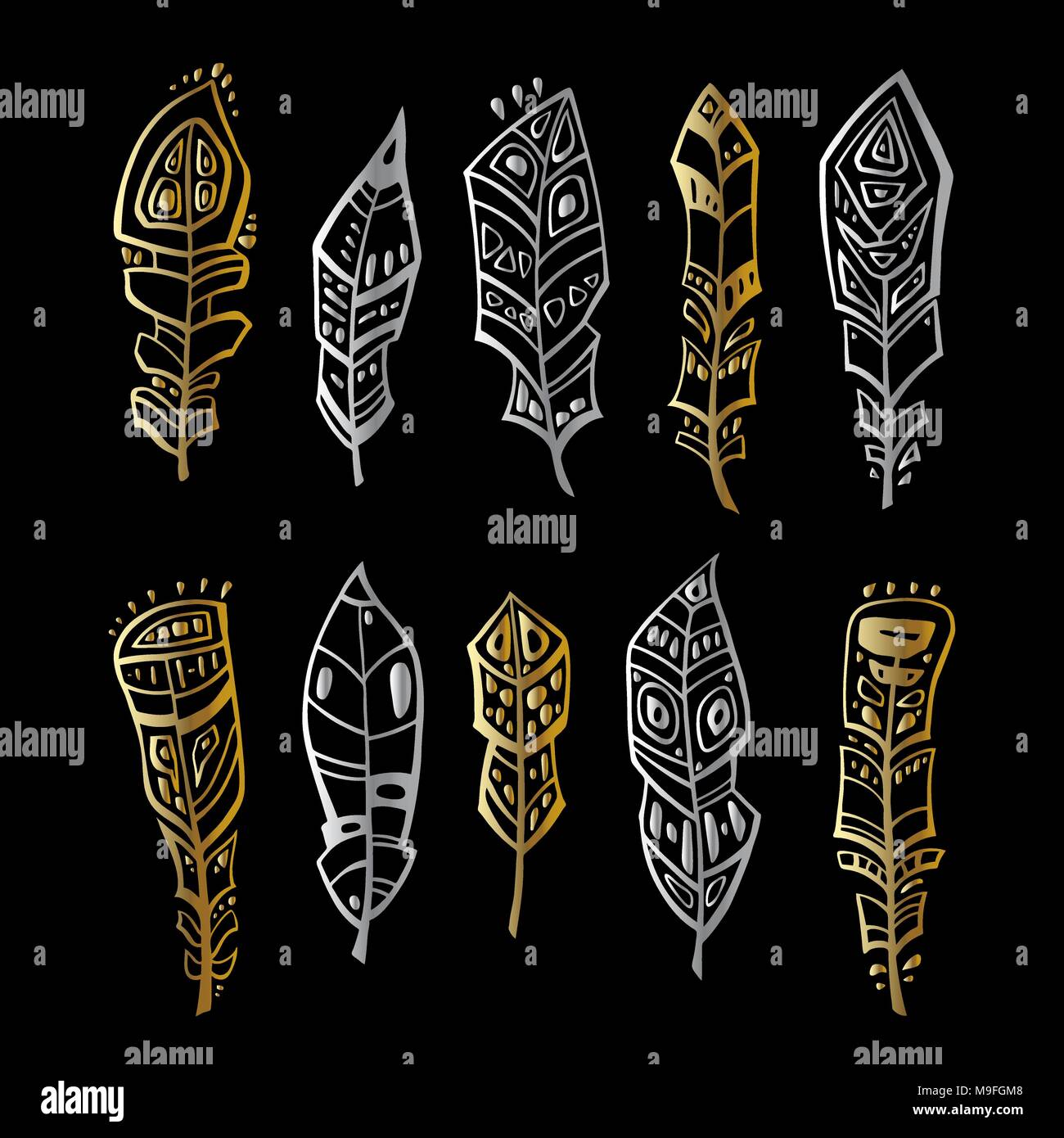 Vintage Feather vector set Stock Vector Image & Art - Alamy