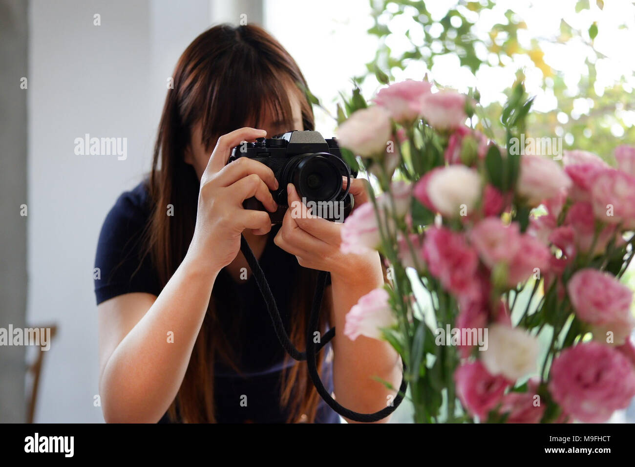 camera woman use retro film camera lifestyle holding camera ...