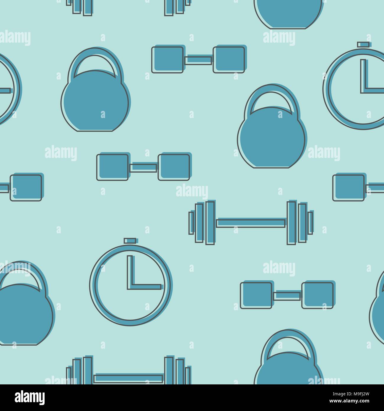 seamless pattern with gym icons - blue background Stock Vector Image ...
