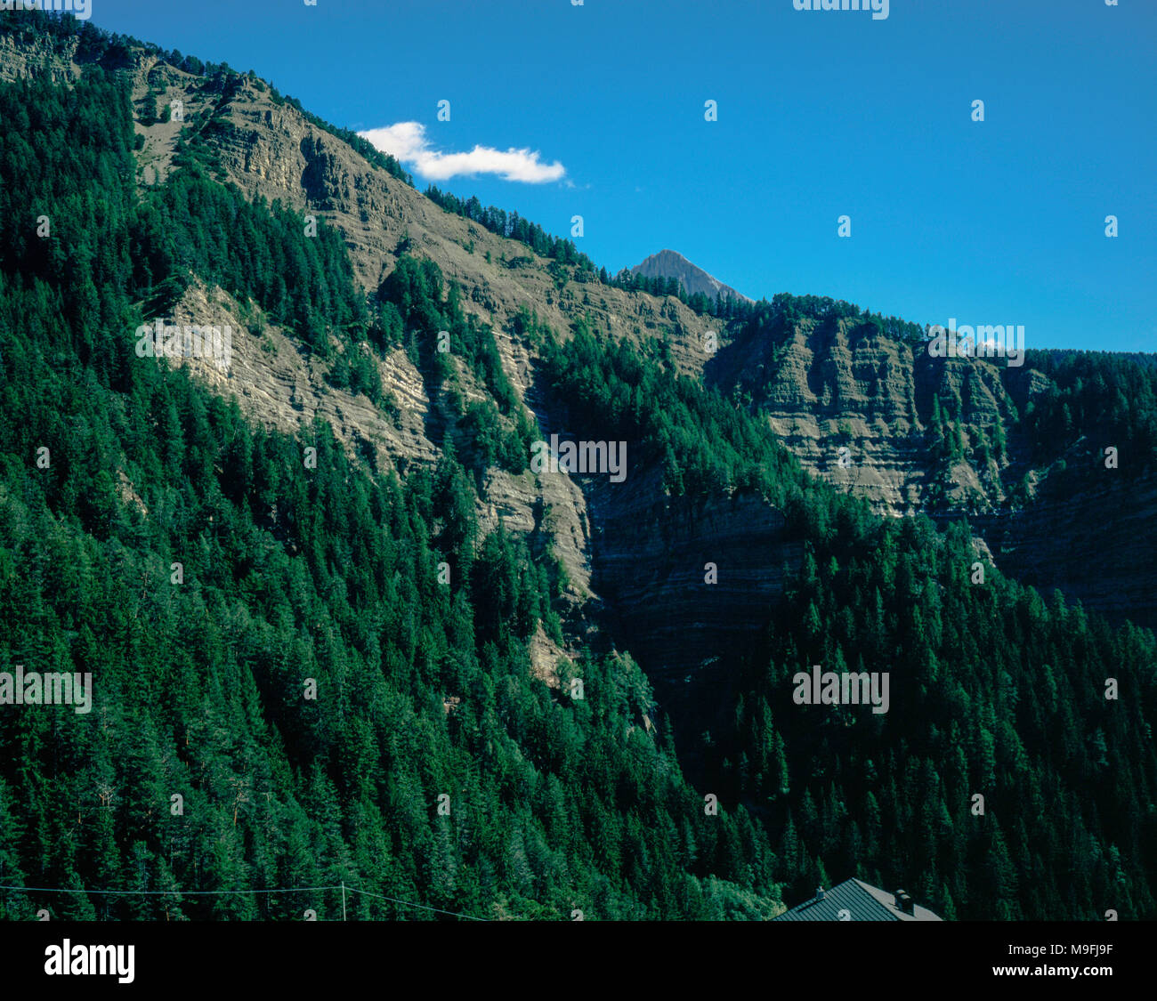 Limestone rock layers below Seceda from the the Val Cuecena Val Gardena ...