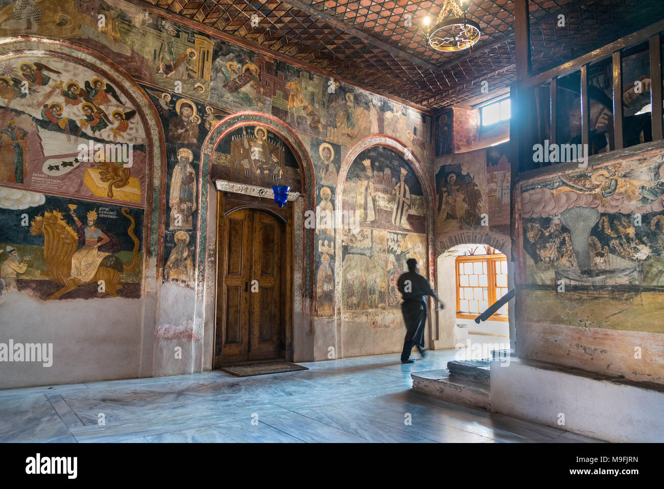 Frescoes at the entrance to the Katholikon at Xenophontos monastery ...
