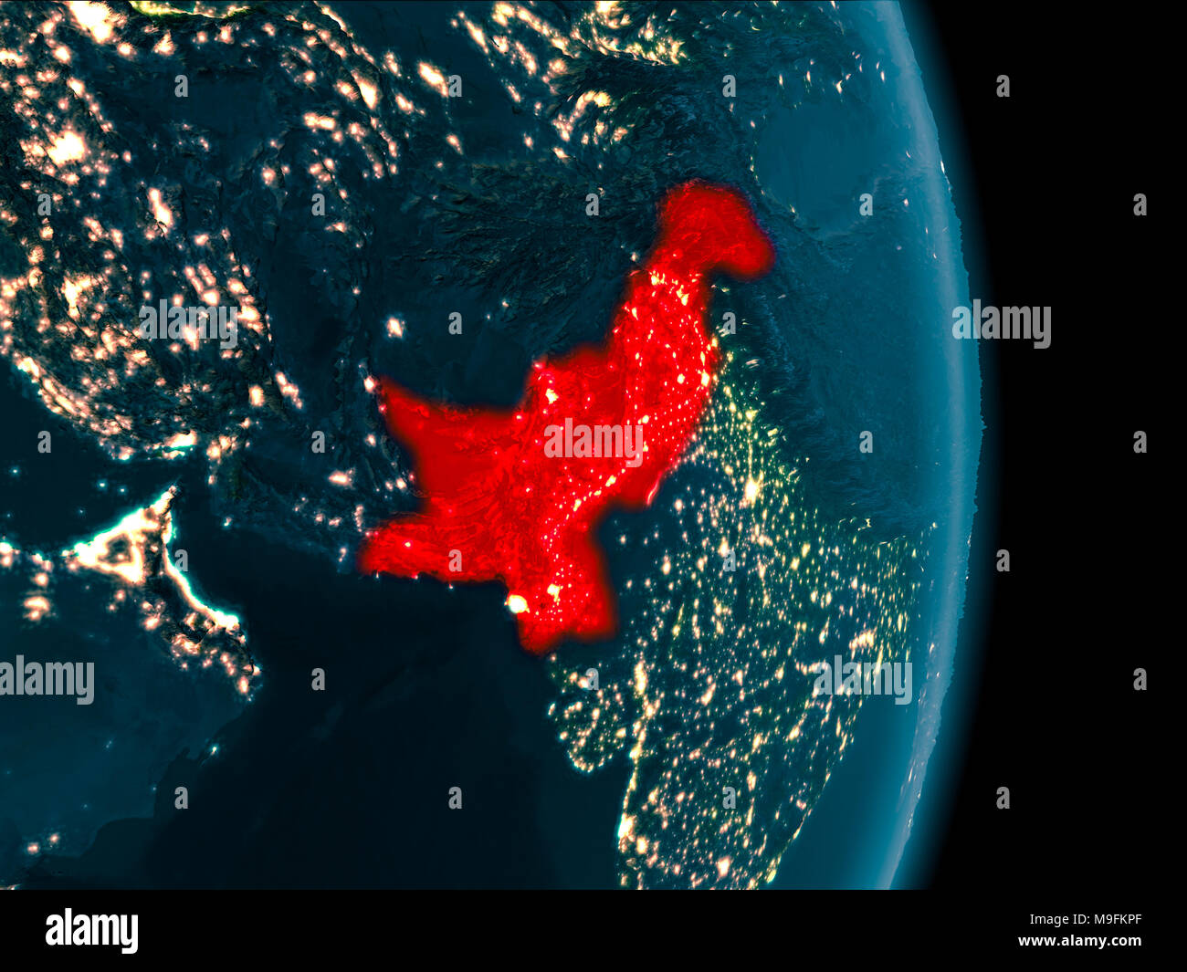Illustration of Pakistan as seen from Earth’s orbit at night. 3D ...