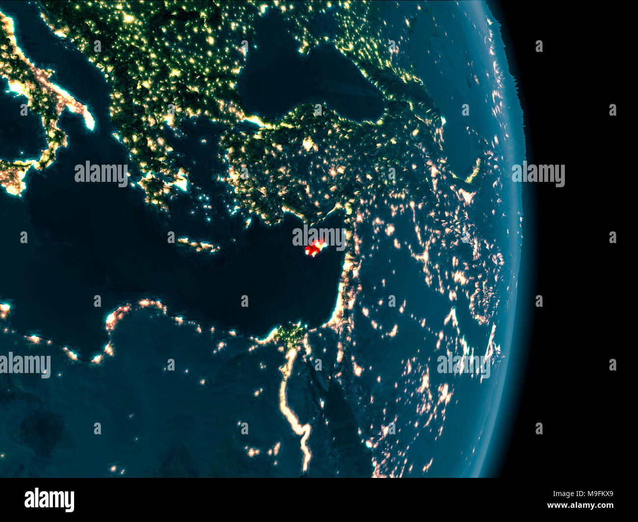 Illustration of Cyprus as seen from Earth’s orbit at night. 3D ...