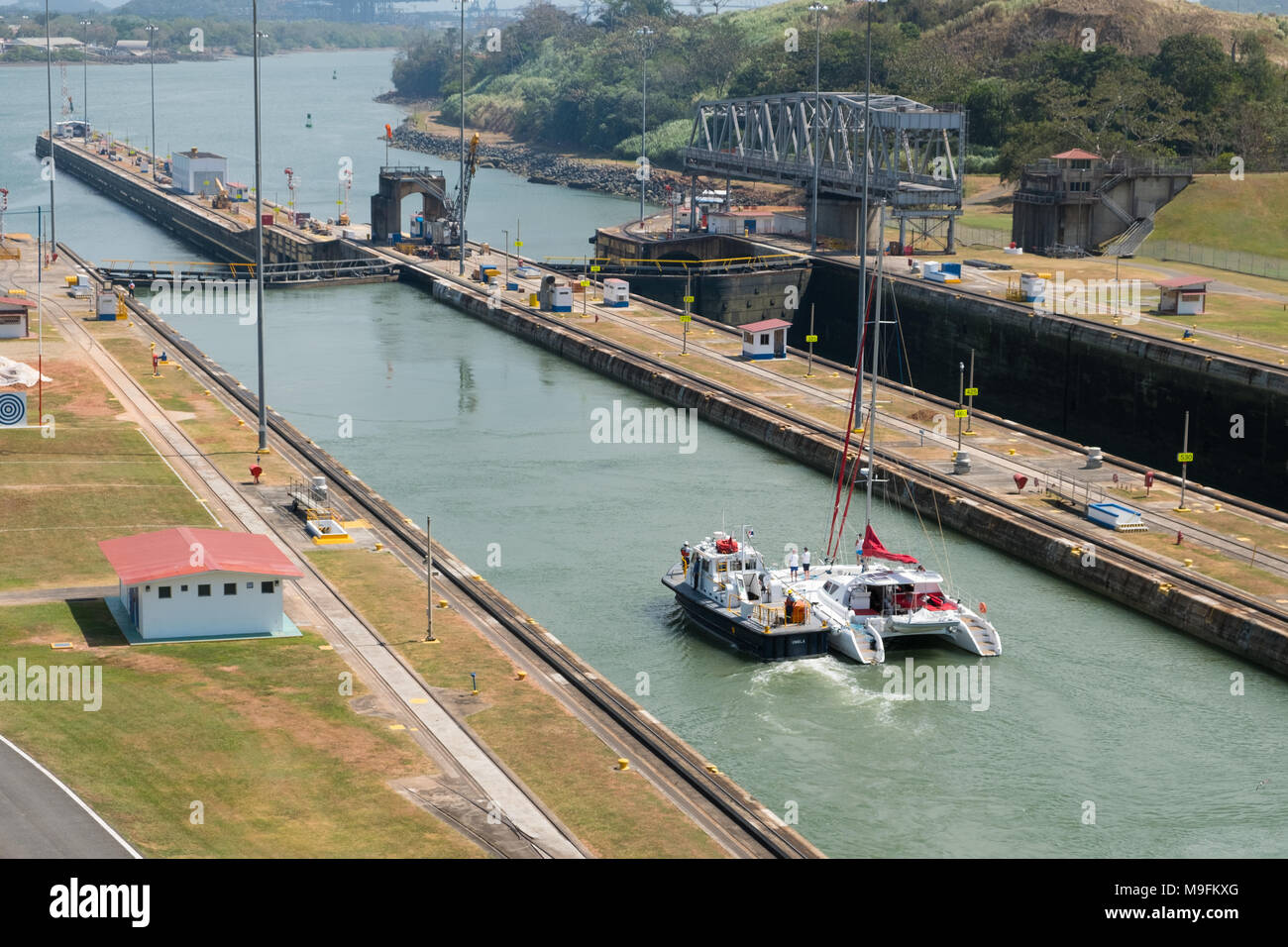 Panama City, Panama - march 2018: Sailing boats crossing the Panama ...
