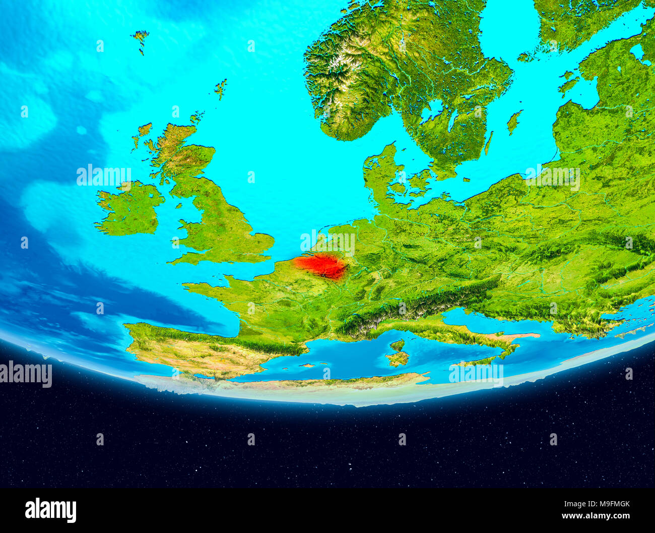 Belgium from orbit of planet Earth. 3D illustration. Elements of this image furnished by NASA ...