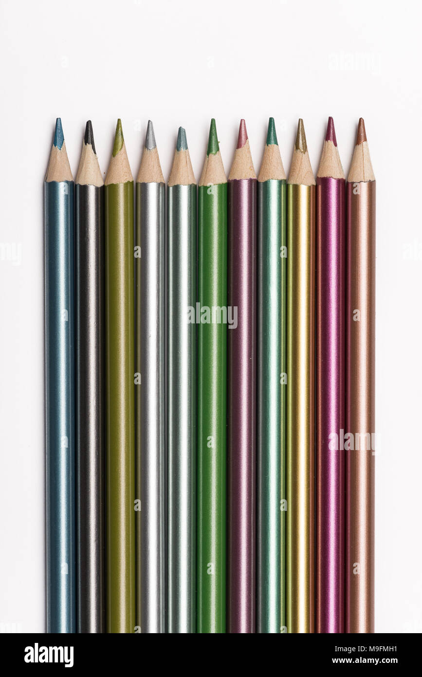 Set of metallic colored pencils isolated on a white background Stock ...