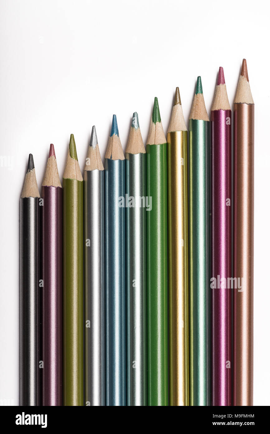 Set of metallic colored pencils isolated on a white background Stock ...