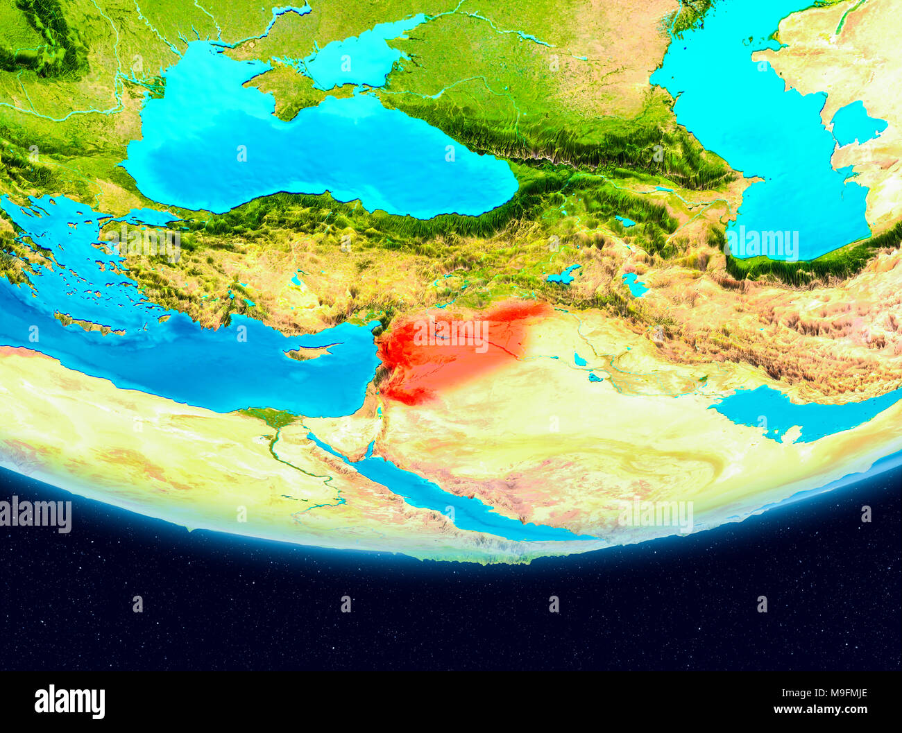 Syria from orbit of planet Earth. 3D illustration. Elements of this ...