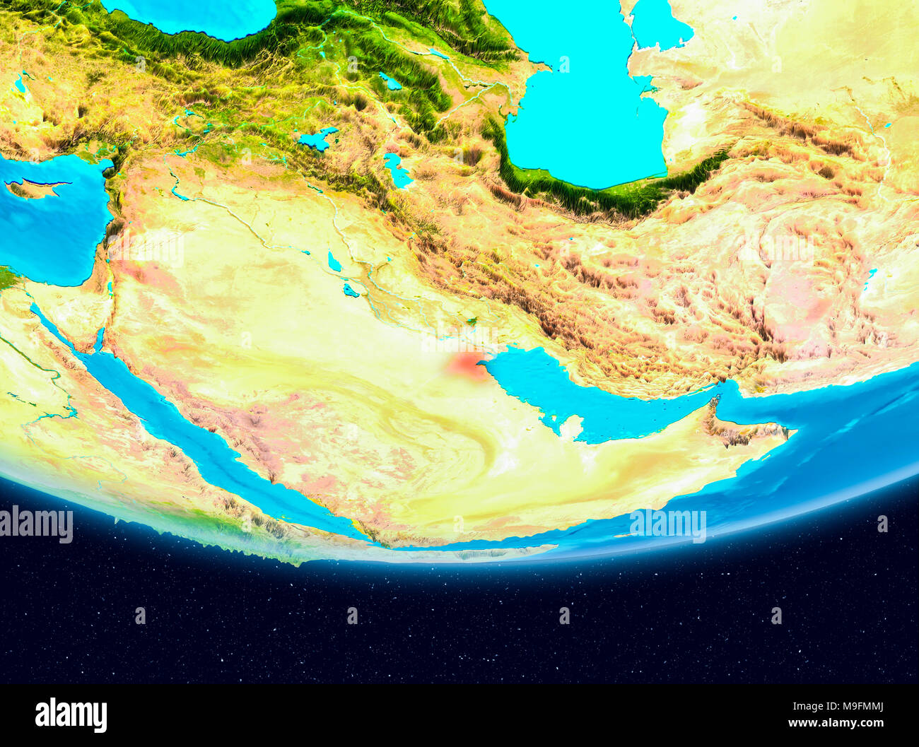 Kuwait from orbit of planet Earth. 3D illustration. Elements of this ...