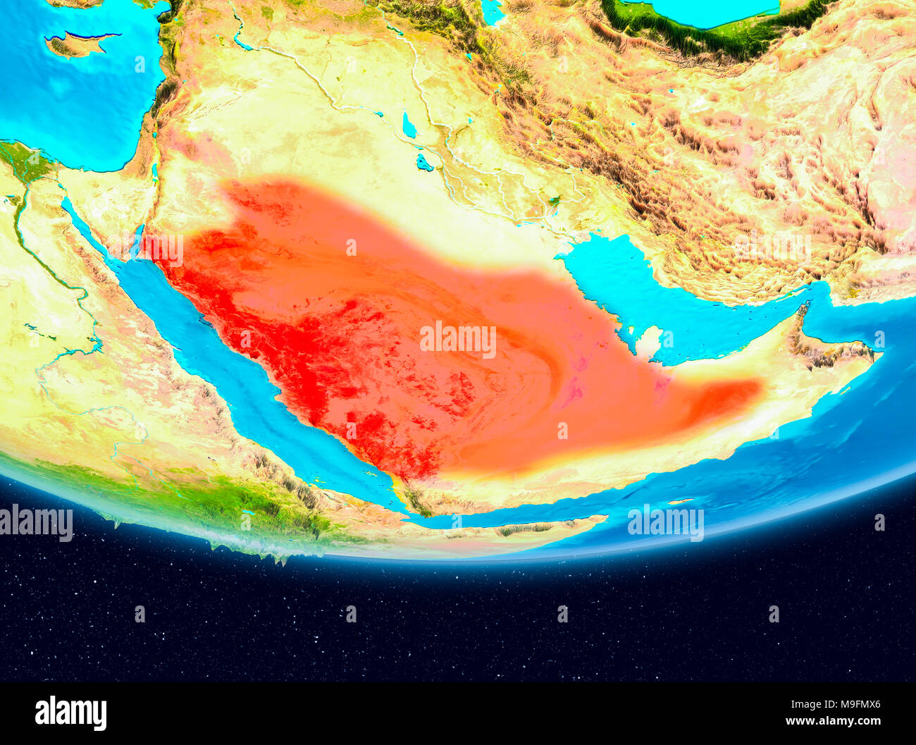 Saudi Arabia from orbit of planet Earth. 3D illustration. Elements of ...