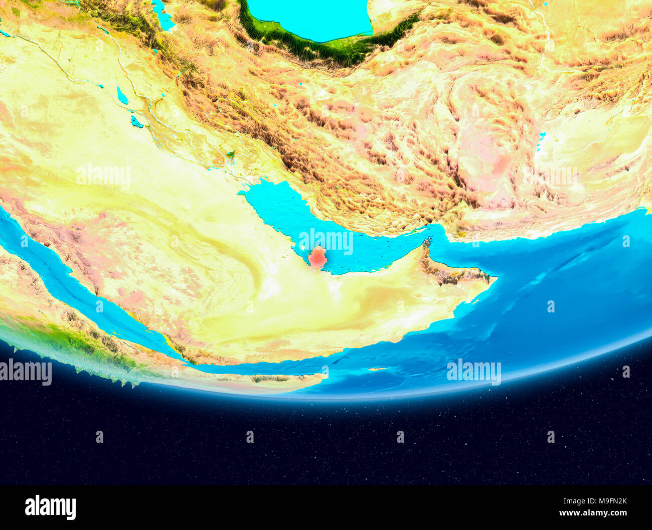 Qatar from orbit of planet Earth. 3D illustration. Elements of this ...