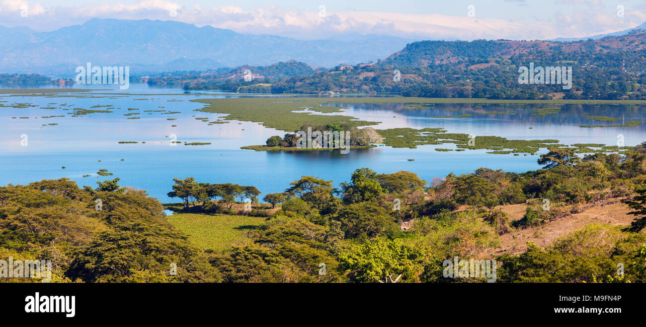 Lake Suchitlan seen from Suchitoto. Suchitoto, Cuscatlan, El Salvador ...
