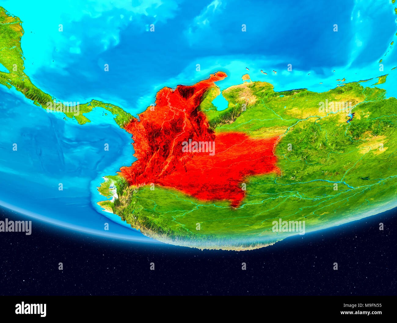 Colombia from orbit of planet Earth. 3D illustration. Elements of this ...