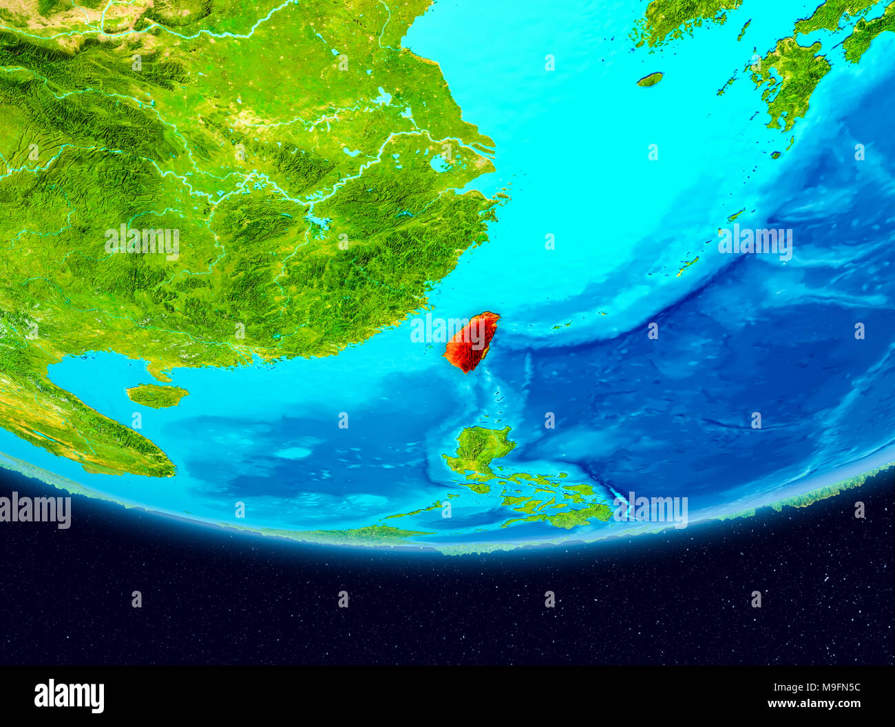Taiwan from orbit of planet Earth. 3D illustration. Elements of this ...