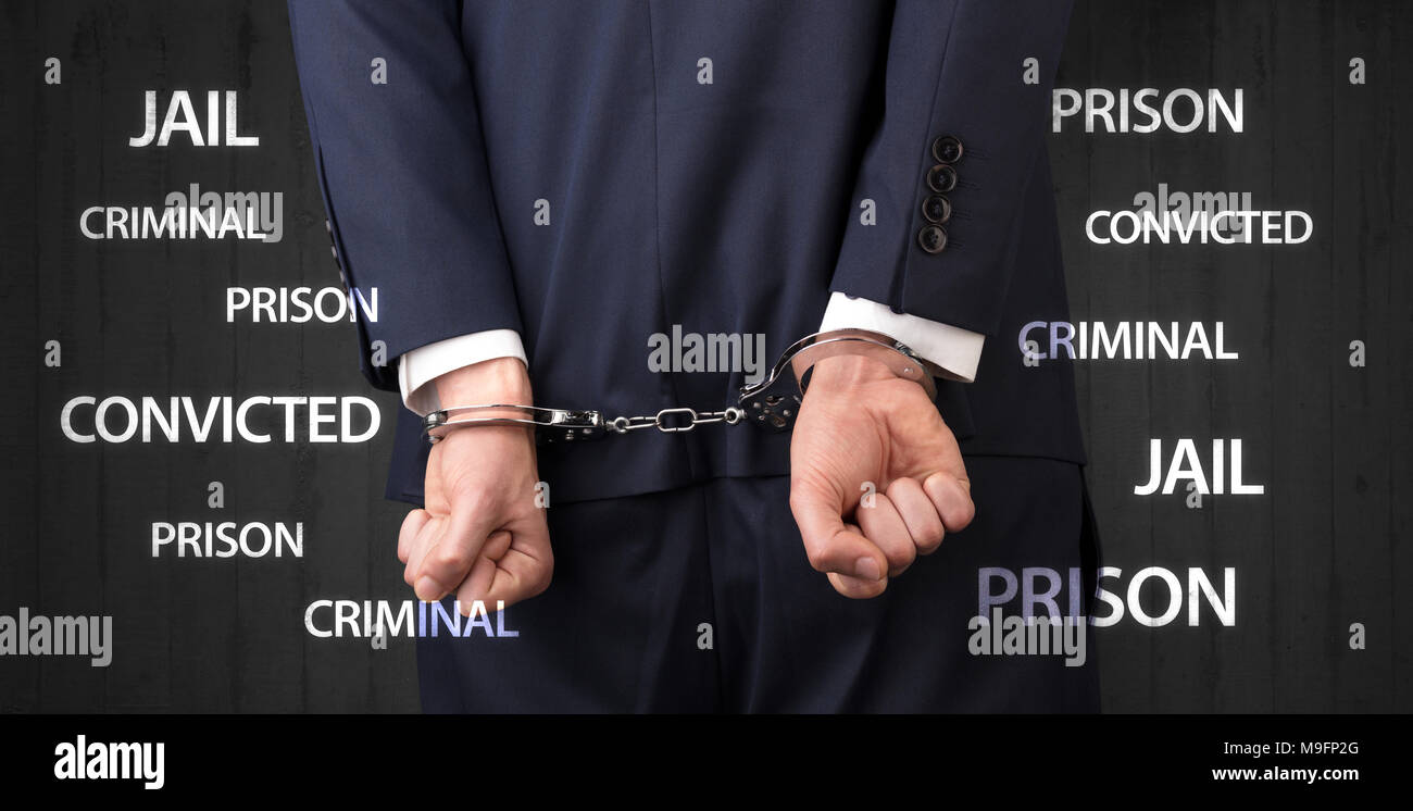 Jail convicted prison criminal labels with close handcuffed man Stock ...